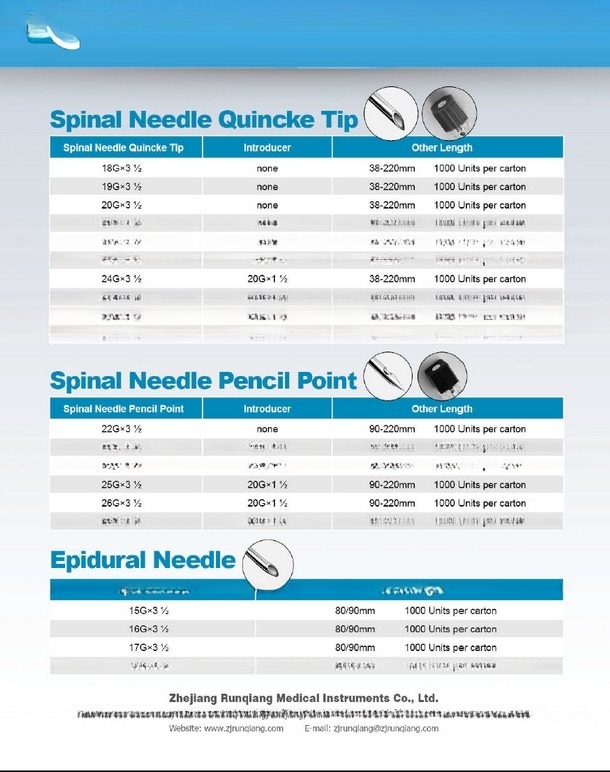 Color Coded Disposable Anaesthesia Spinal Needle with Quincke Tip or ...